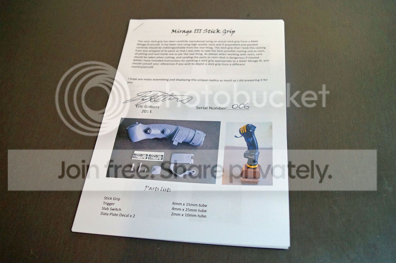 1:1 scale Mirage III resin stick grip. - Vendors Board - Large Scale Planes